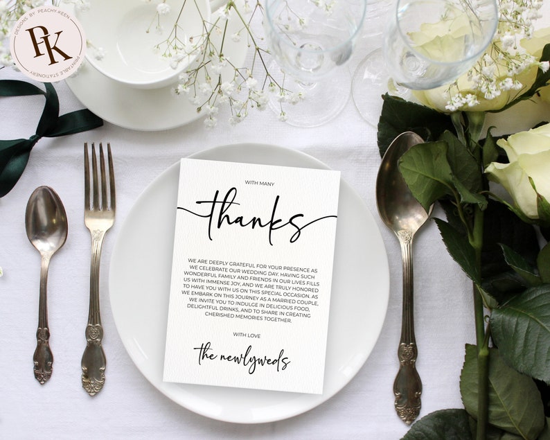 Printable Thank You Note Printable Thanks Card Place Setting for ...