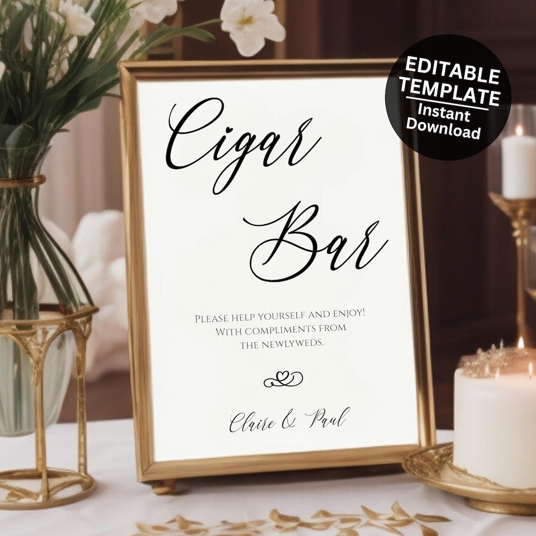 Cigar Bar Wedding Sign for Cigar Bar Wedding Sign Printable Cigar Bar ...
