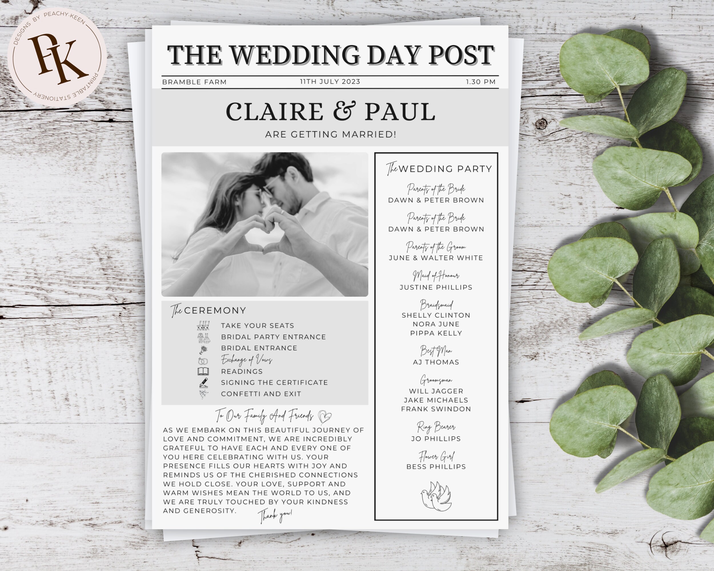 Wedding Day Newspaper Customisable Infographic Program Template ...