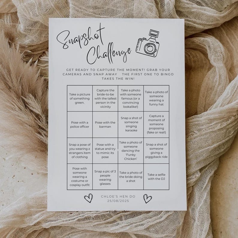 Selfie Challenge Hen Party Game Selfie Bingo Game for Hen Do Challenge ...