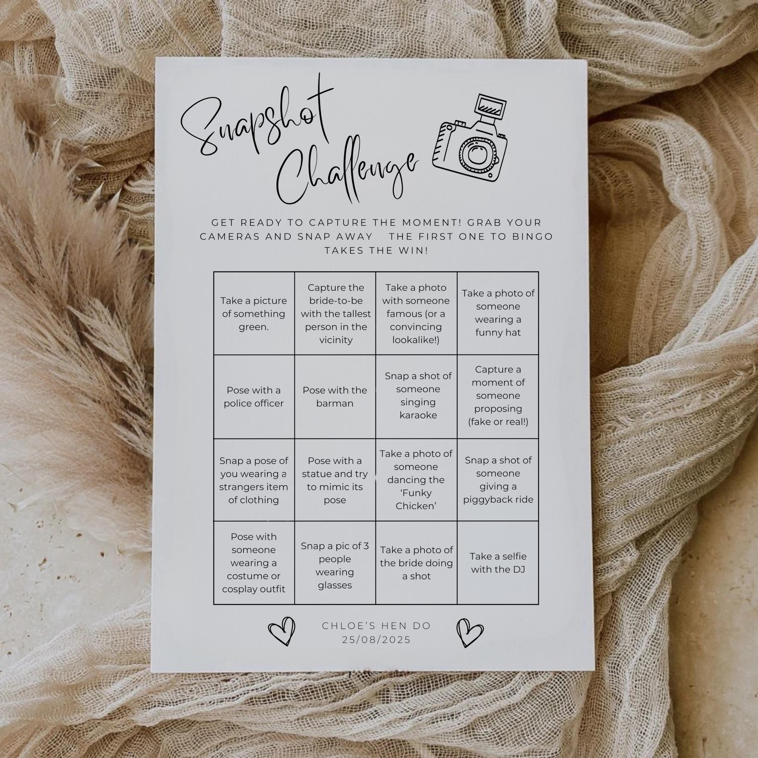 Selfie Challenge Hen Party Game Selfie Bingo Game for Hen Do Challenge ...