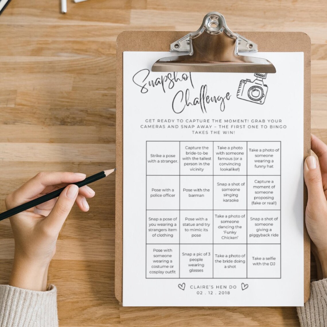 Selfie Challenge Hen Party Game Selfie Bingo Game for Hen Do Challenge ...
