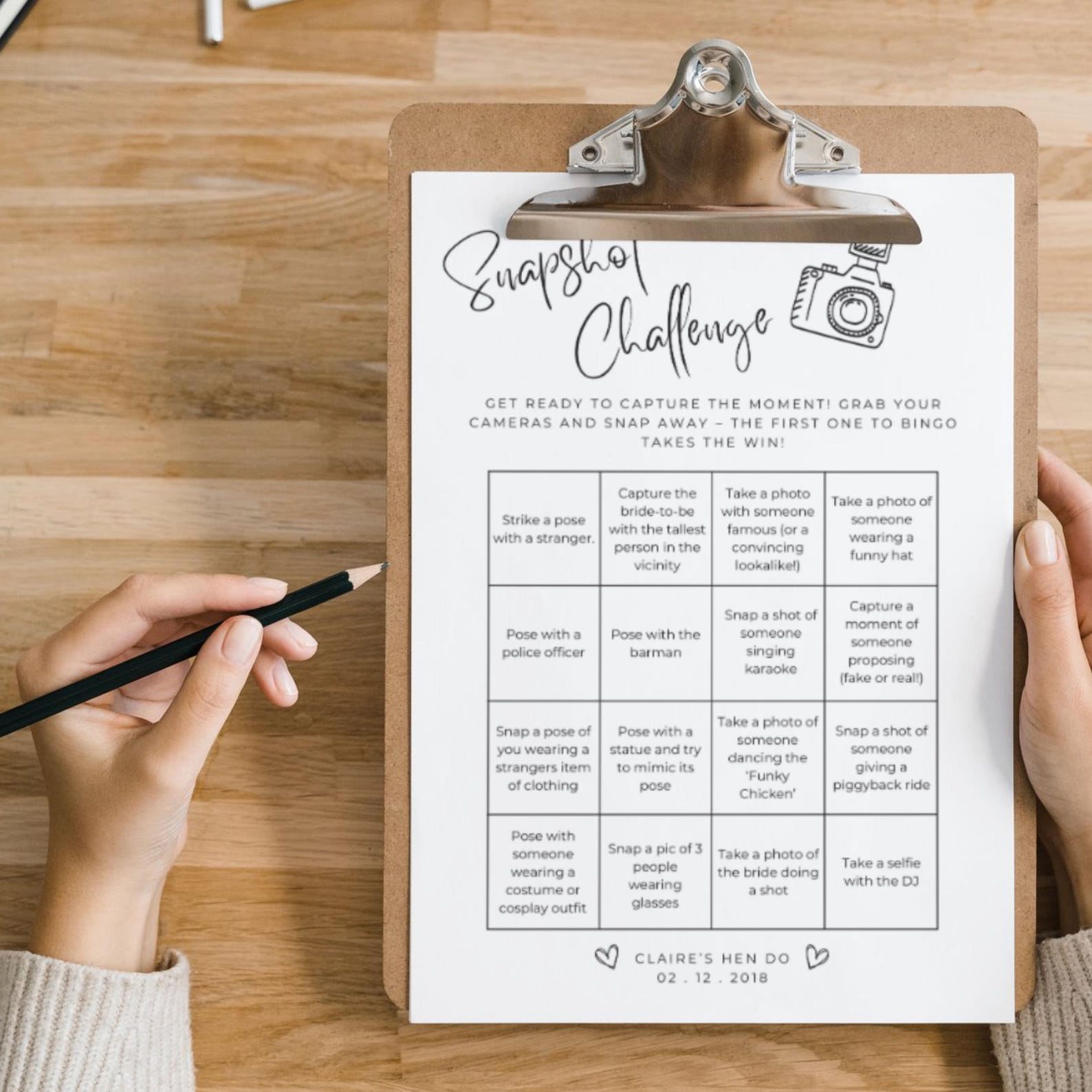 Selfie Challenge Hen Party Game Selfie Bingo Game for Hen Do Challenge ...