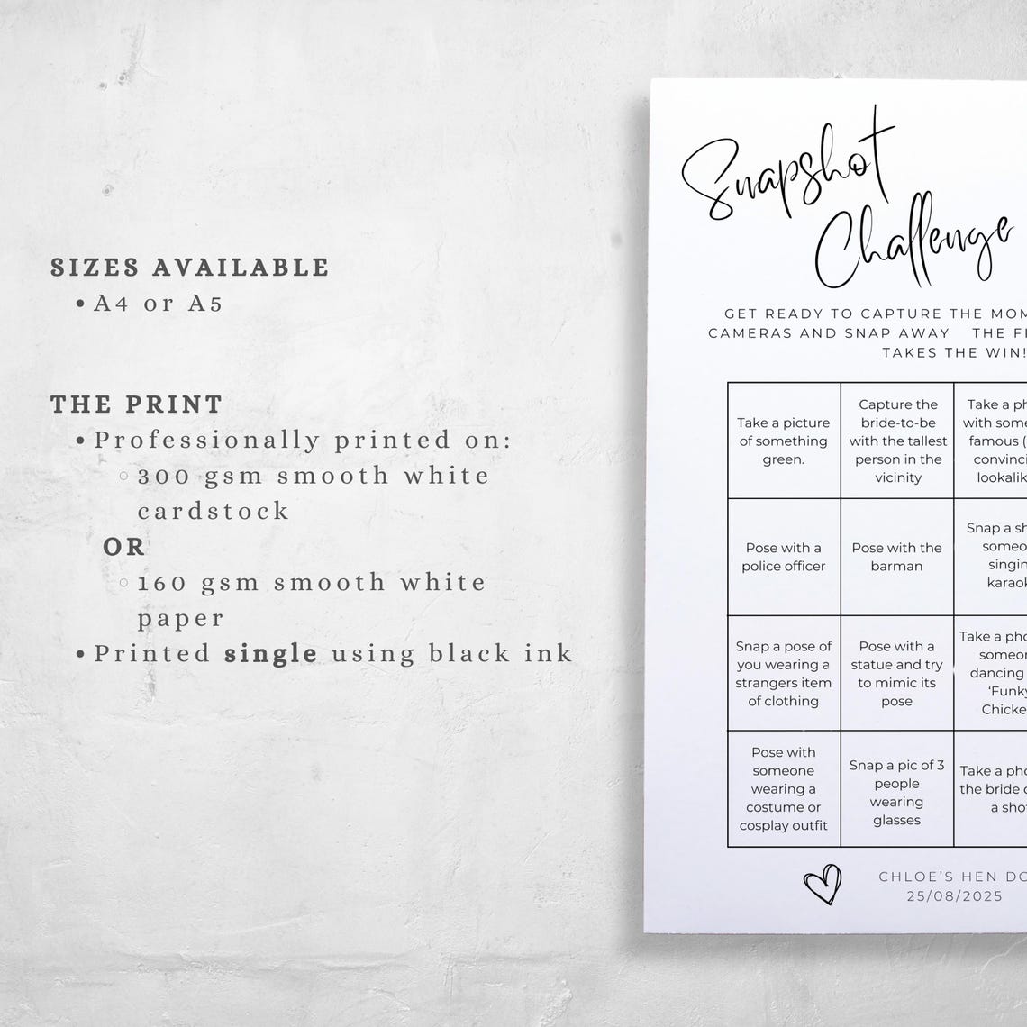 Selfie Challenge Hen Party Game Selfie Bingo Game for Hen Do Challenge ...