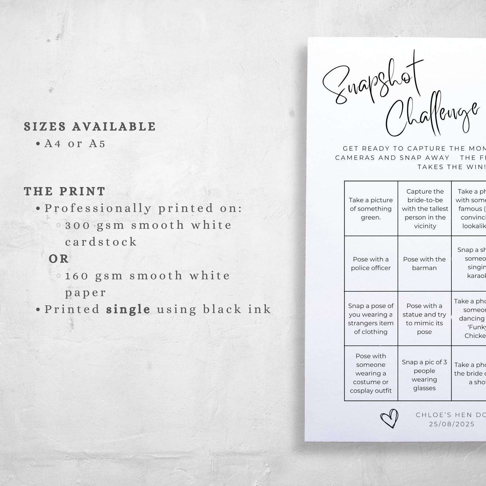 Selfie Challenge Hen Party Game Selfie Bingo Game for Hen Do Challenge ...