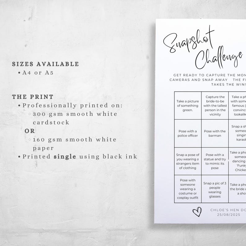 Selfie Challenge Hen Party Game Selfie Bingo Game for Hen Do Challenge ...