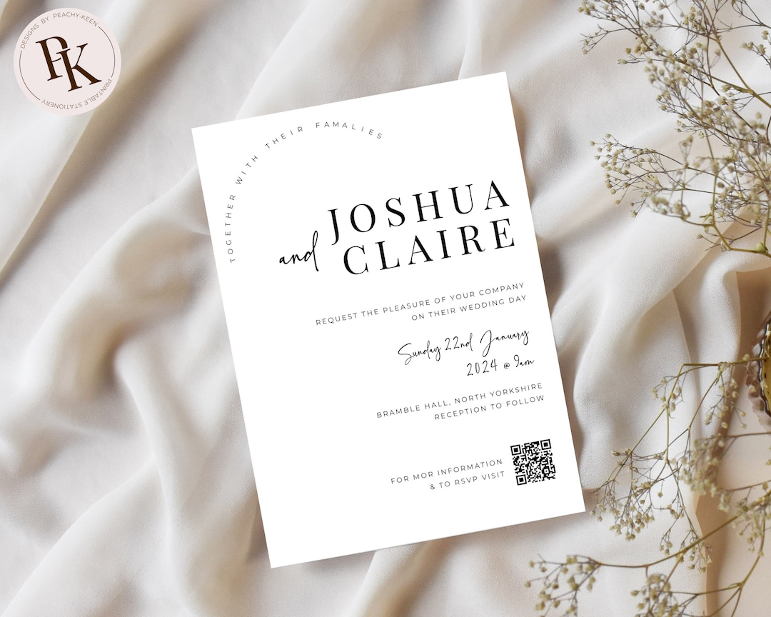 Wedding Invitation With QR Code Minimal Wedding Invitation Card ...