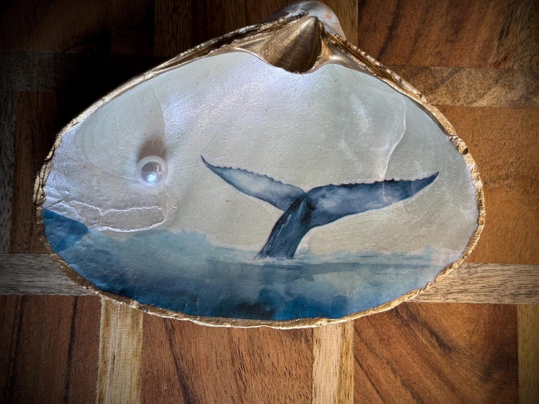Whale Tail Decoupage Clam, Shell Art, Whale, Beach Decor, Jewelry ...