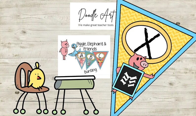 Piggie, Elephant and Friends Alphabet Bunting - A-Z - Etsy