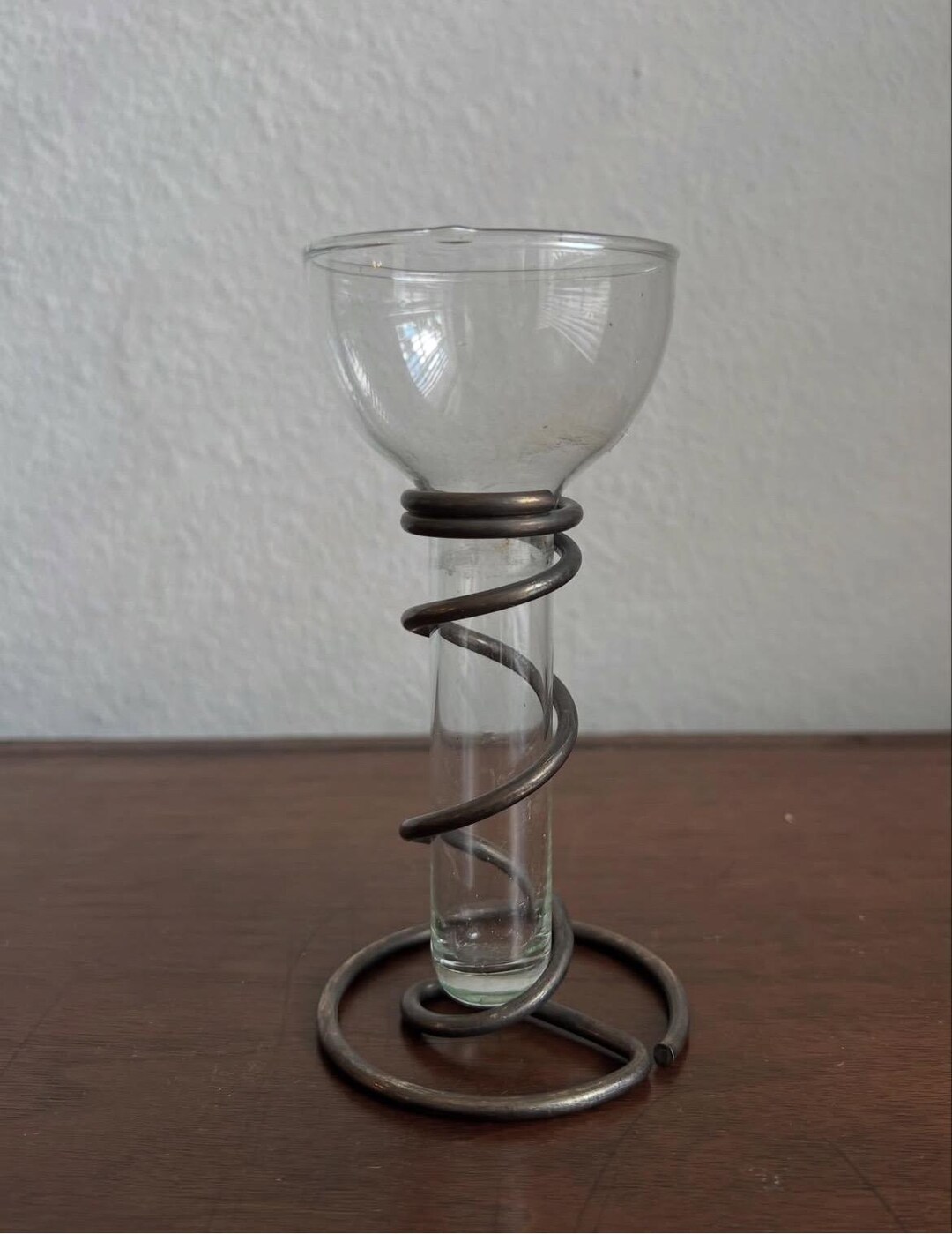 Vintage Glass Vile Bud Vase With Spiral Metal Base Stand - Etsy
