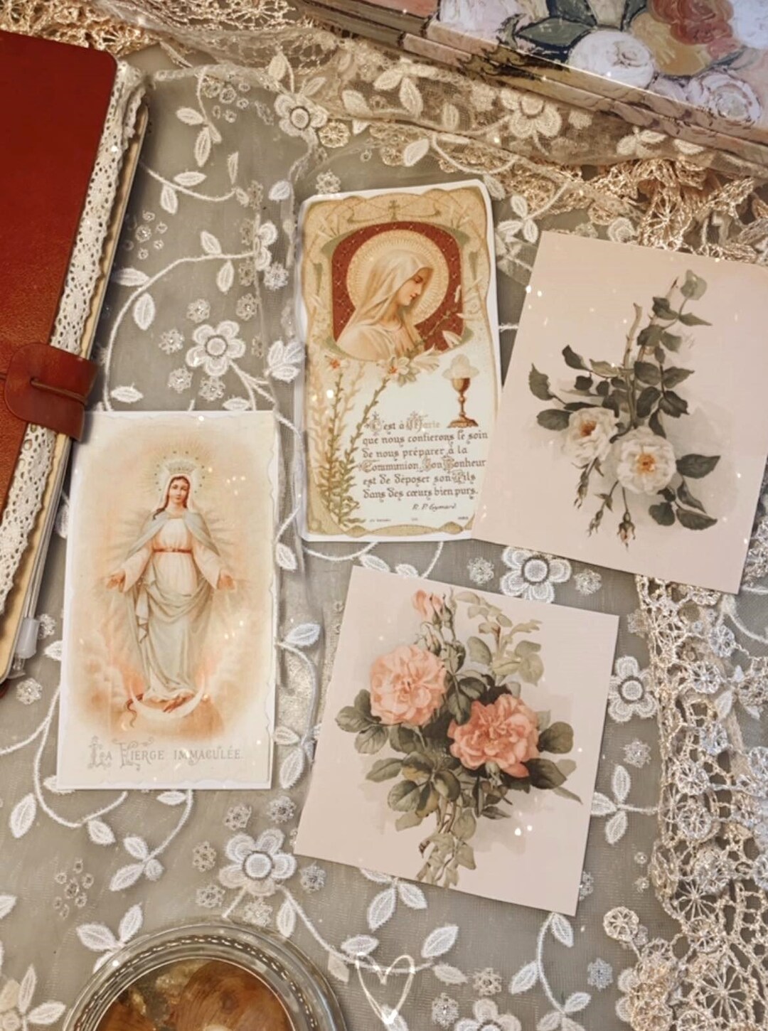 Blessed Mother Antique Catholic Prayer Cards // Antique Rose Paintings ...