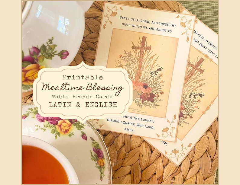 Mealtime Blessing Table Prayer Card Catholic Latin and English - Etsy