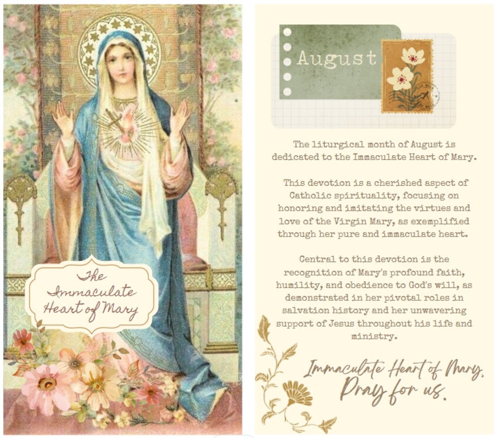 August Immaculate Heart of Mary Printable Catholic Liturgical ...