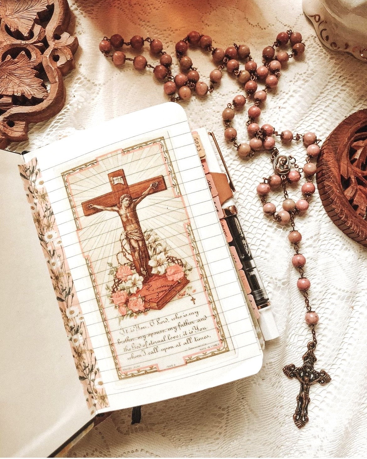 Antique Jesus Crucifix Floral Holy Card Printable PDF Sticker Catholic ...