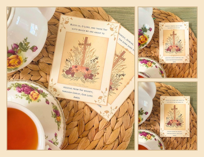 Mealtime Blessing Table Prayer Card Catholic Latin and English - Etsy