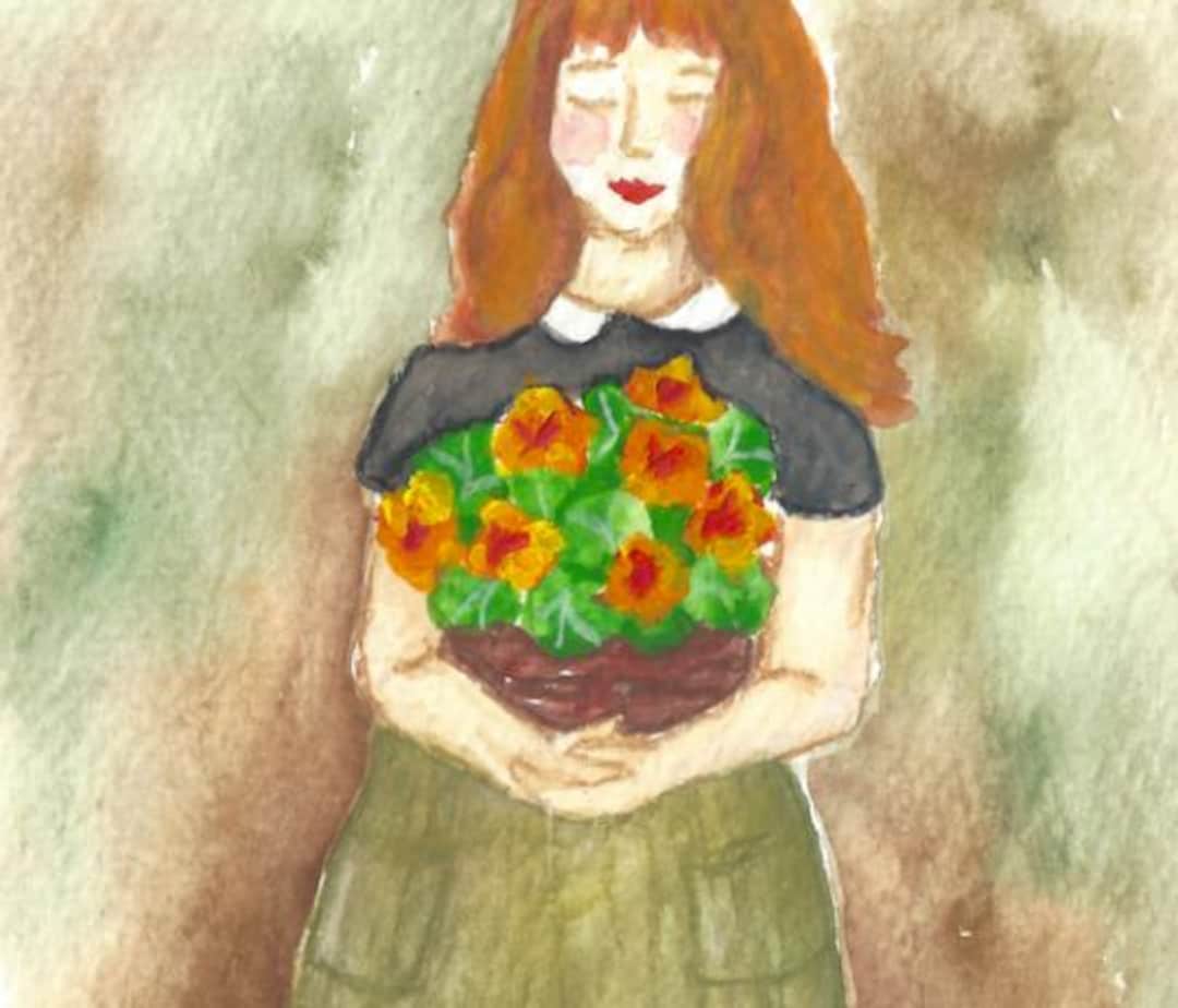 Nasturtium Girl Print Flower Farmer Art Watercolor Illustration Print ...