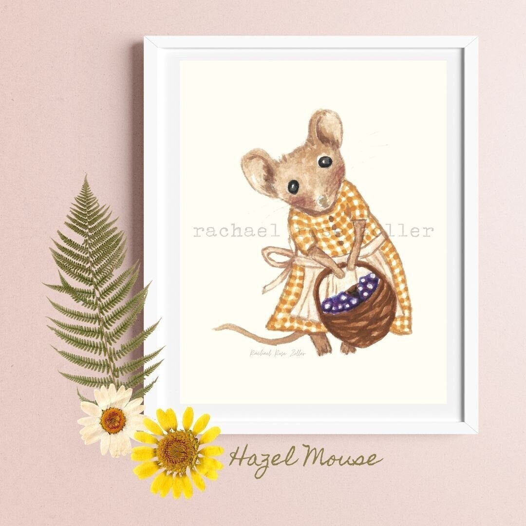 Hazel Mouse 4x6" Print Watercolor Mouse Illustration by Rachael Rose ...