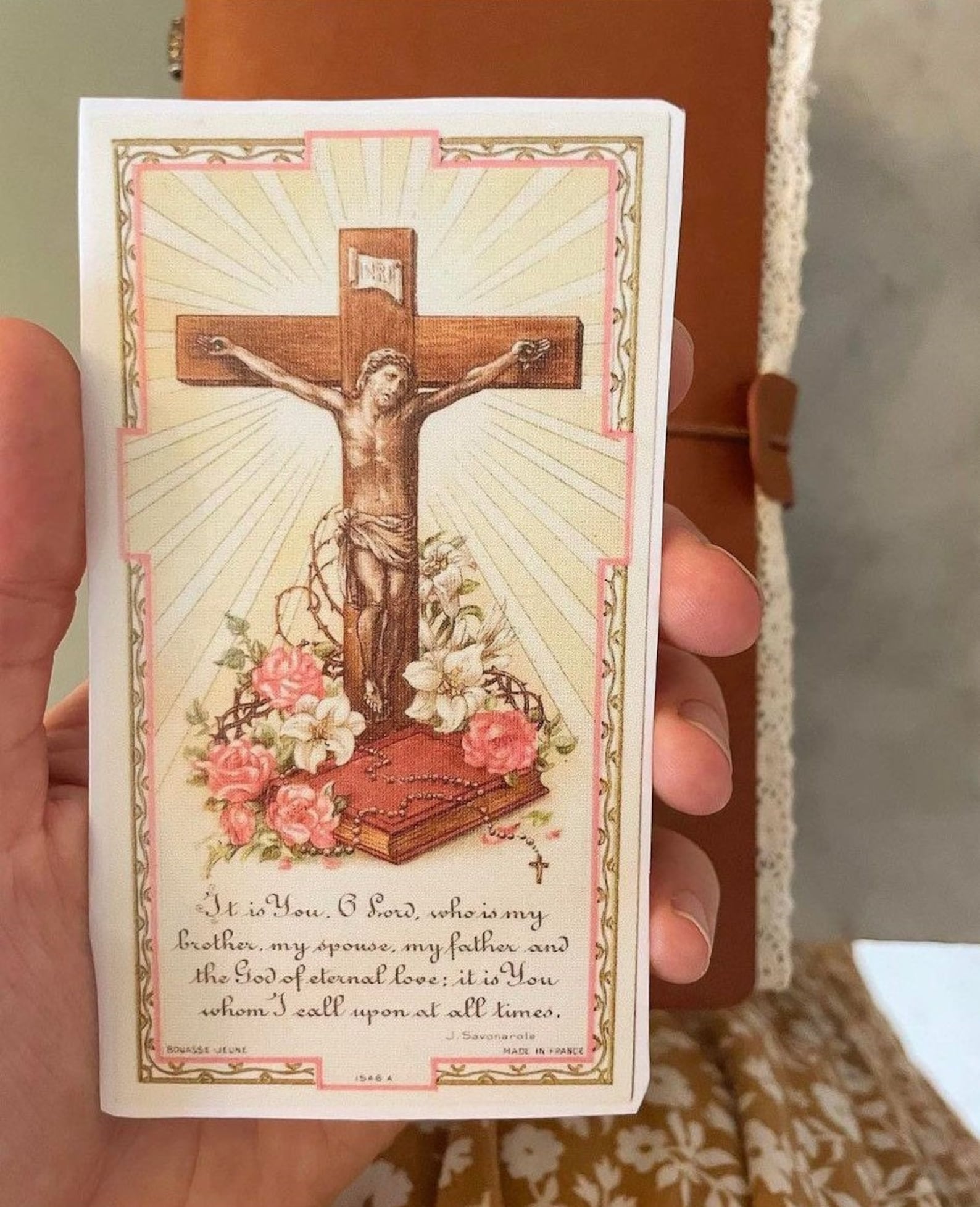 Antique Jesus Crucifix Floral Holy Card Printable PDF Sticker Catholic ...