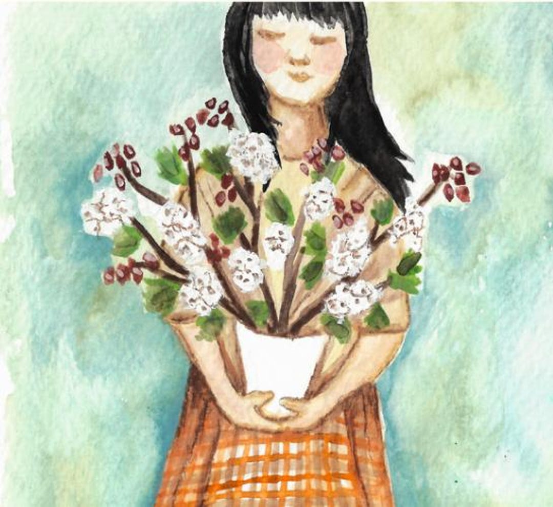 Hawathorn Flower Girl Print Flower Farmer Art Watercolor Illustration ...