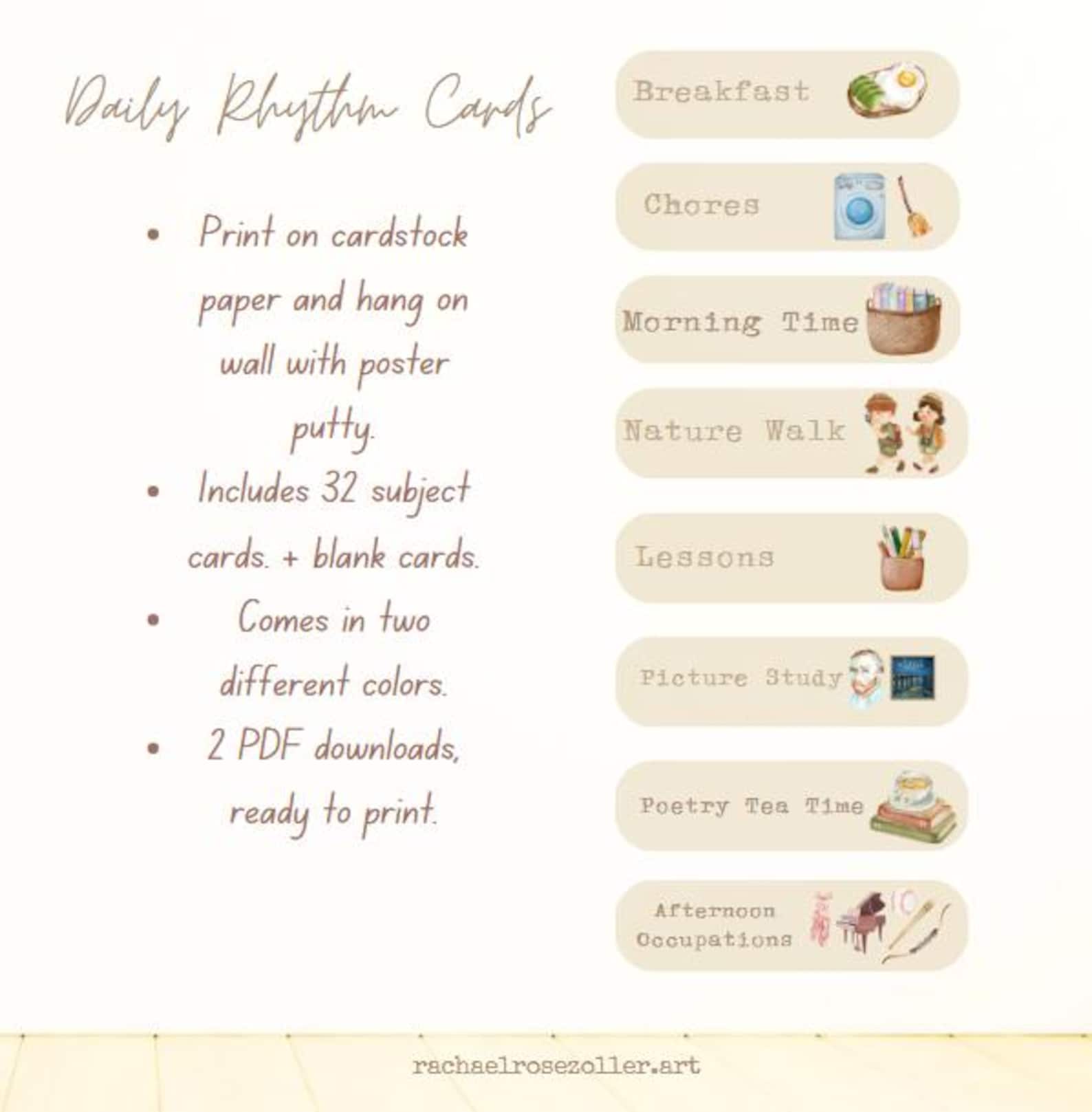 Homeschool Daily Rhythm Cards PDF Download by Rachael Rose Zoller ...
