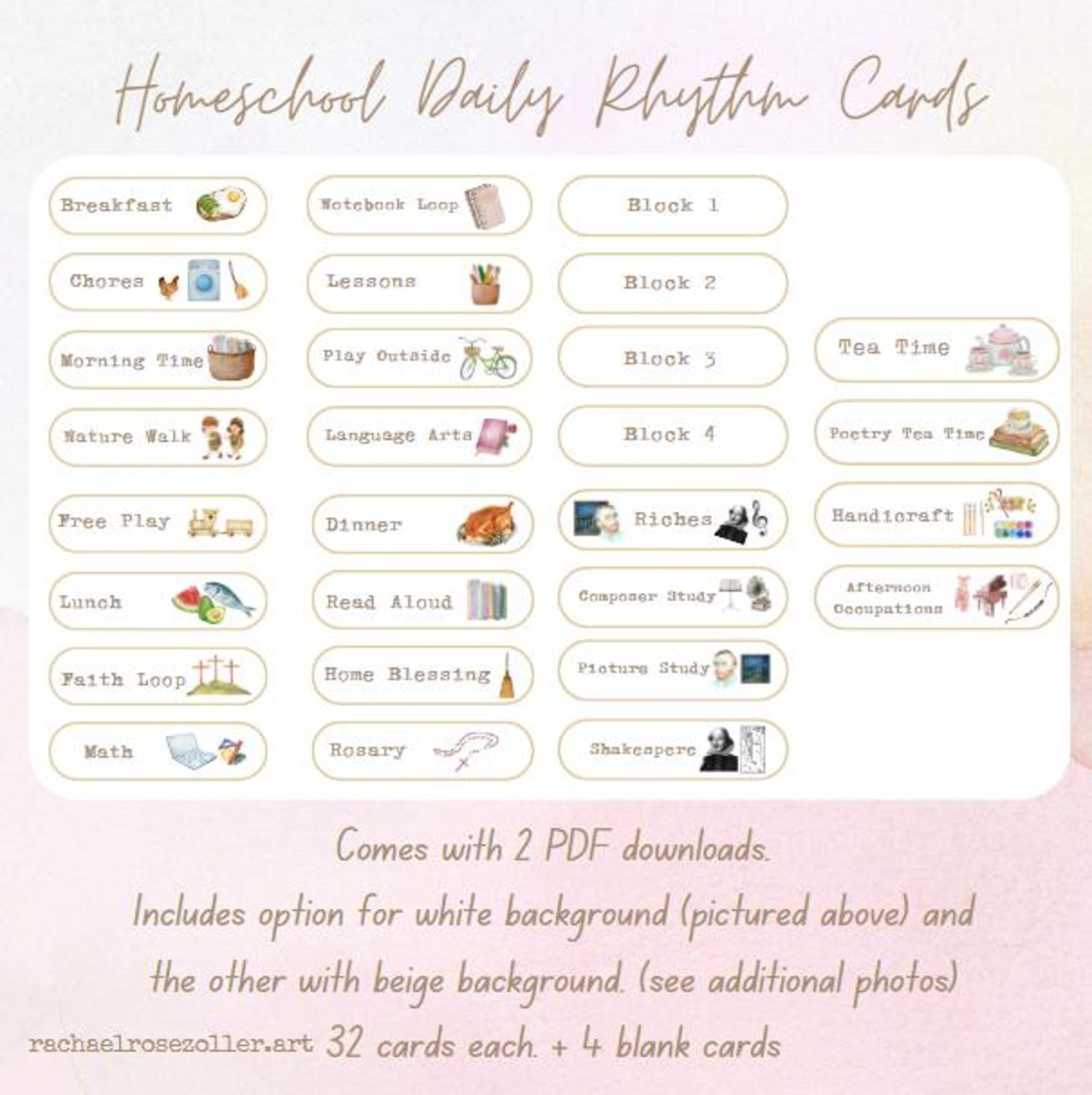 Homeschool Daily Rhythm Cards PDF Download by Rachael Rose Zoller ...