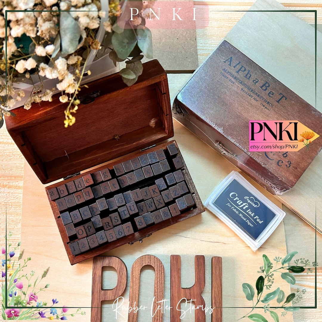70 Pcs Mini Wooden Letter Rubber Stamps, Vintage Alphabet Stamps Kit ...