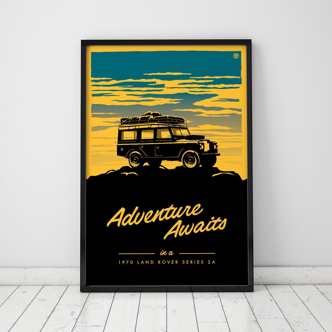Adventure Awaits Land Rover Poster, Rover, Illustration, Wall Decor ...
