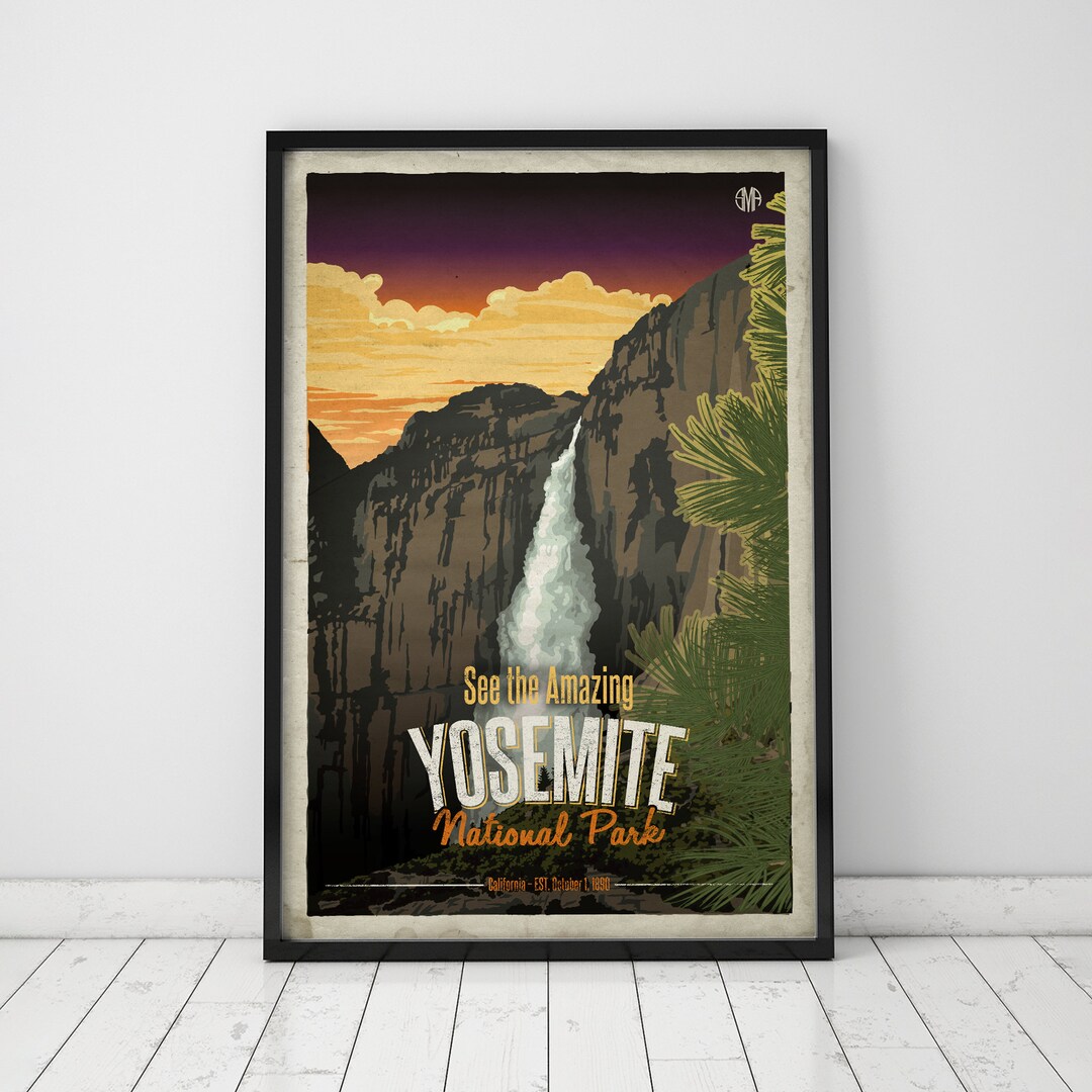 Yosemite National Park Poster, Waterfall, National Parks, Art, Wall ...