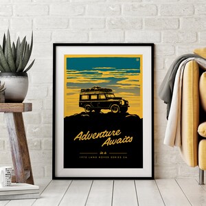 Adventure Awaits Land Rover Poster, Rover, Illustration, Wall Decor ...