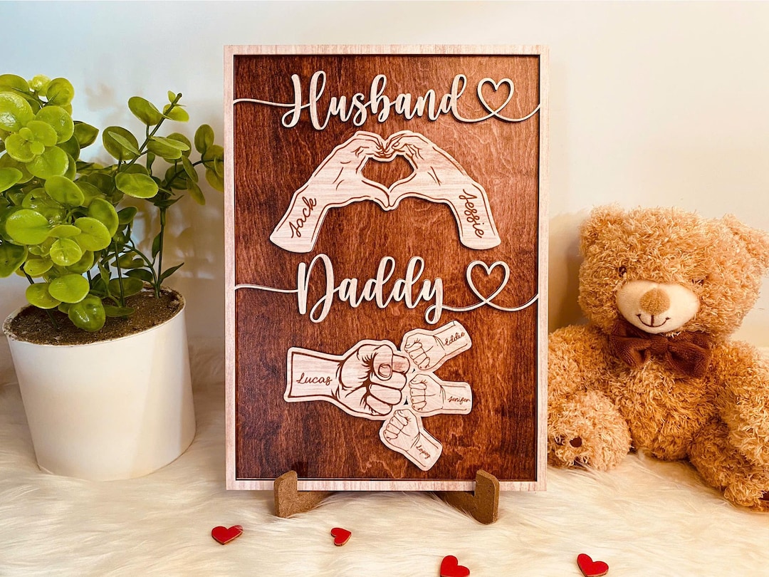 Personalized Dad Wooden Sign, Custom Kid's Name Wooden Sign, Fist Bump ...