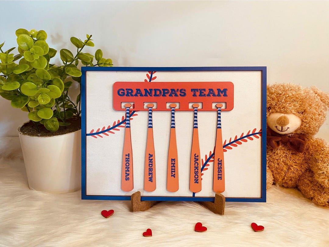 Baseball Grandpa Gift With Grandkids Names Sign, Custom Grandpa's Team ...