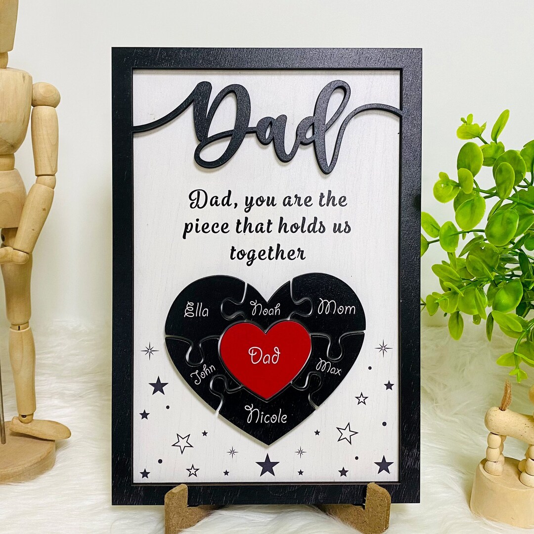 Personalized Puzzle Father Sign Father's Day, Love Heart Engrave, Gifts ...
