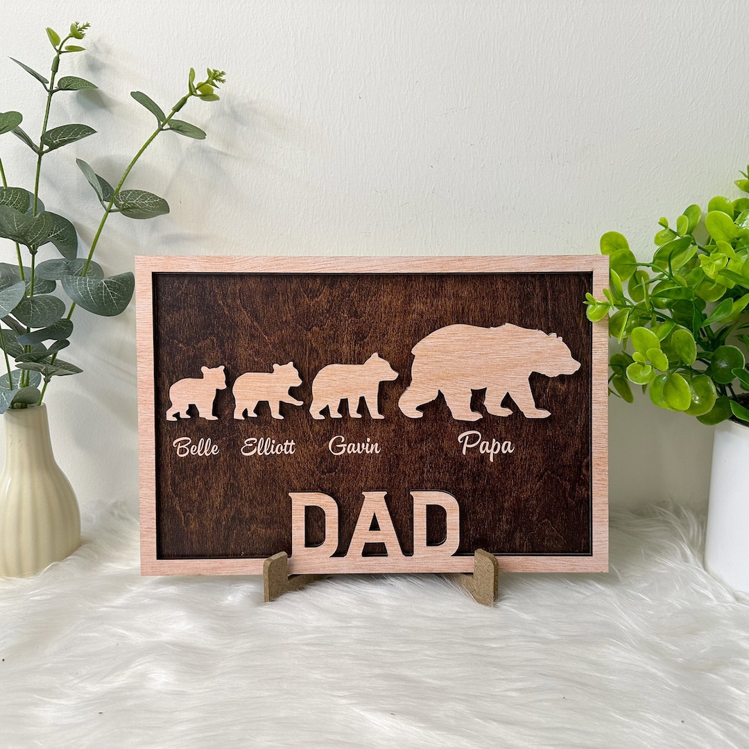 Personalized Papa Bear Sign With Kids Names, Engraved Wood, Custom ...