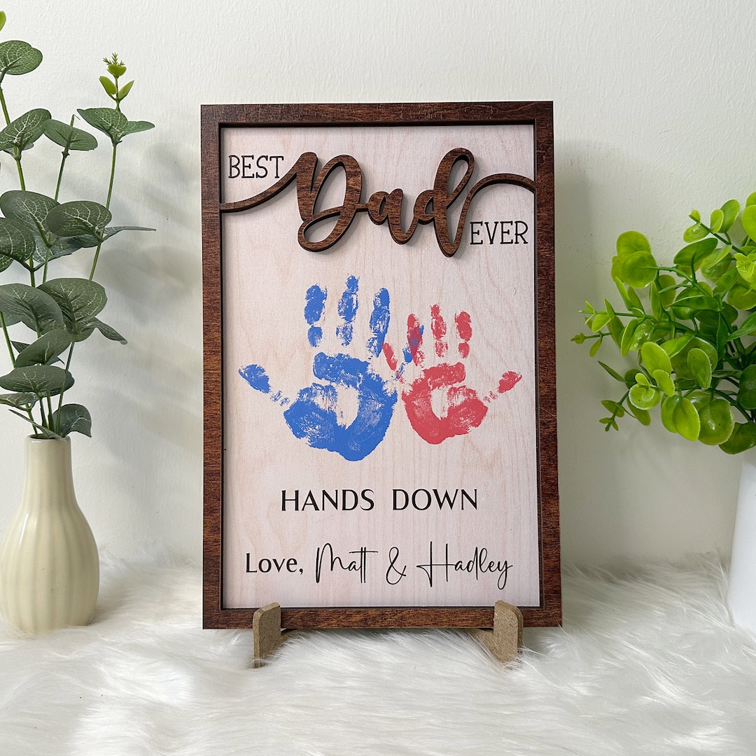 Personalized DIY Handprint Sign, Father's Day Gift, Father's Day Wooden ...