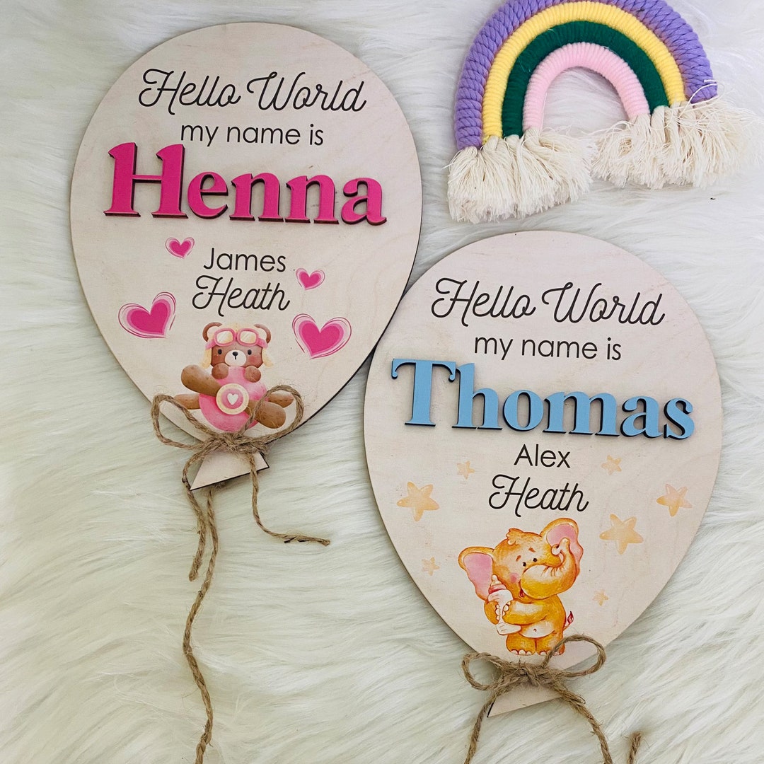 Baby Name Wooden Balloons, Welcome to the World, Hello World, Baby Name ...