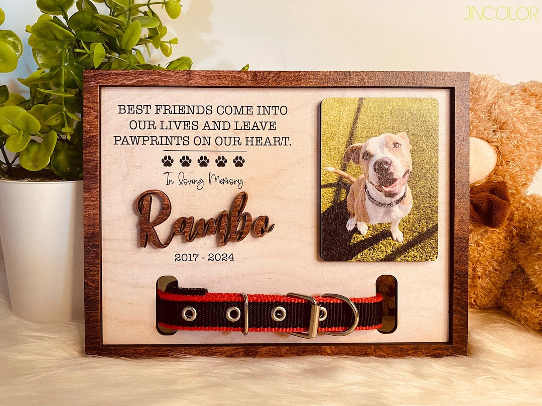 Personalized Dog Memorial Wood Frame With Collar Holder, Memorial Pet ...
