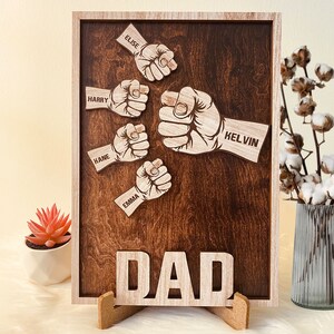 Custom Fist Bump Dad and Kids Name Wooden Sign, Personalized Family ...