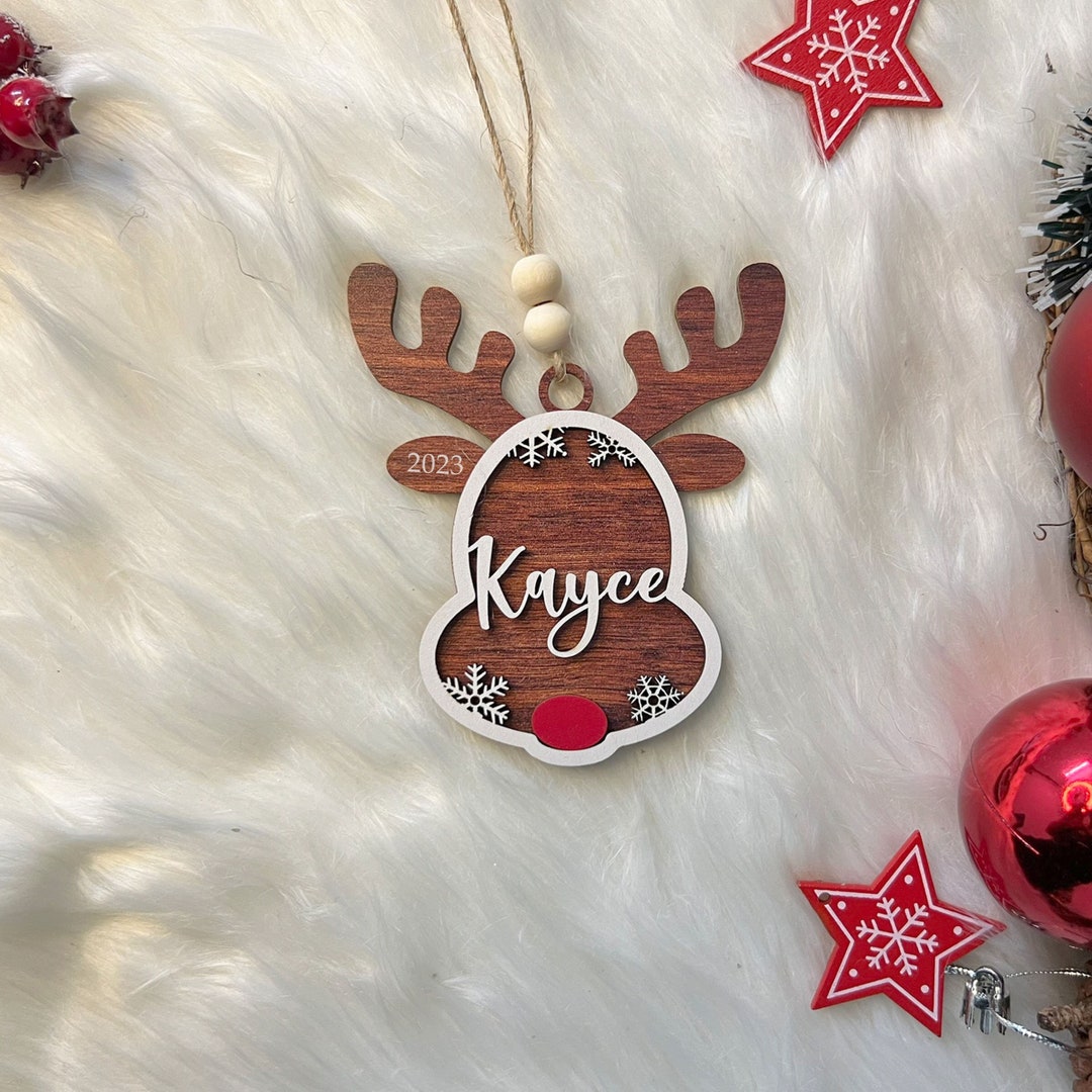 Personalized Cute Reindeer Ornament, Personalized Rudolph Wooden ...