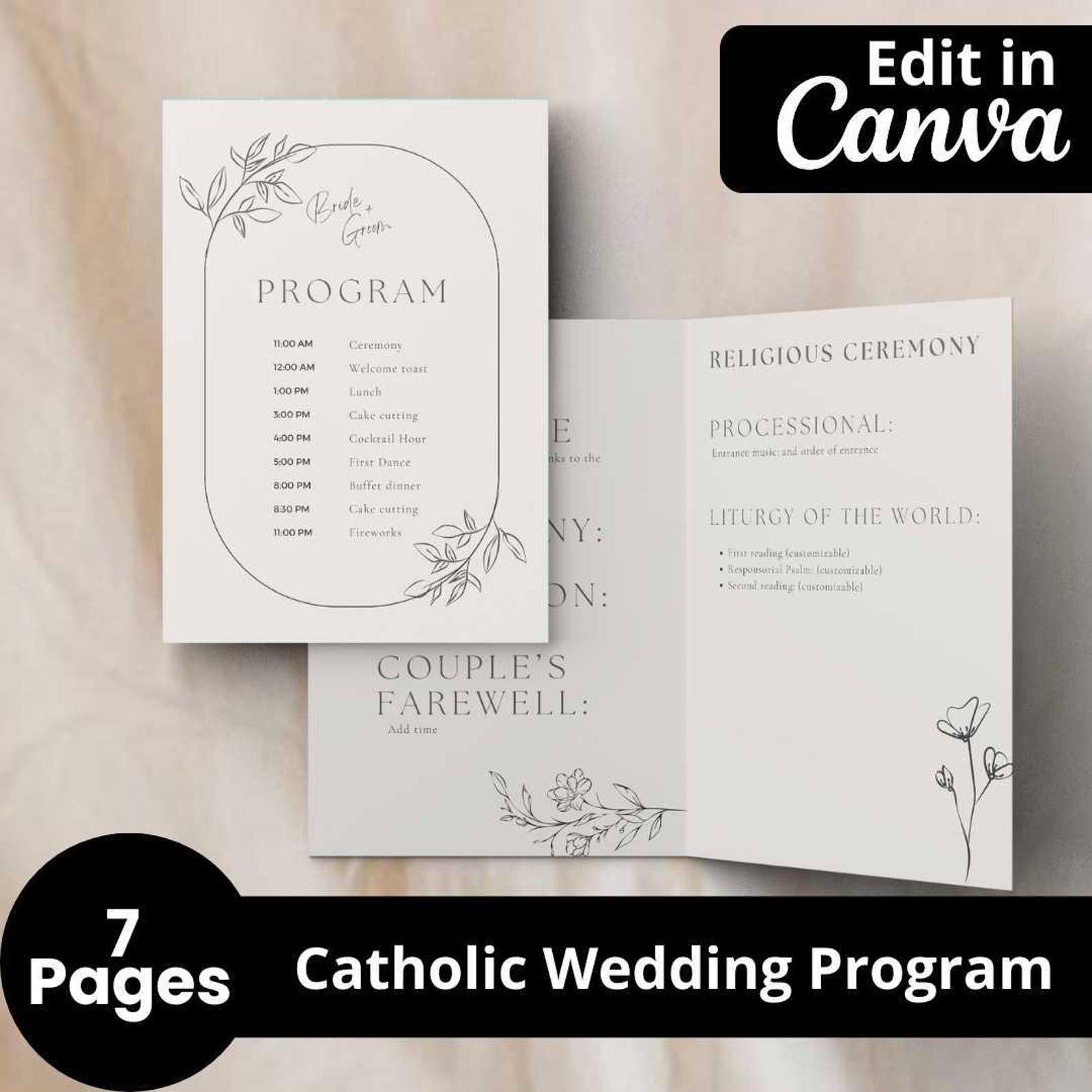 Editable Catholic Wedding Program Canva Template Printable Church ...
