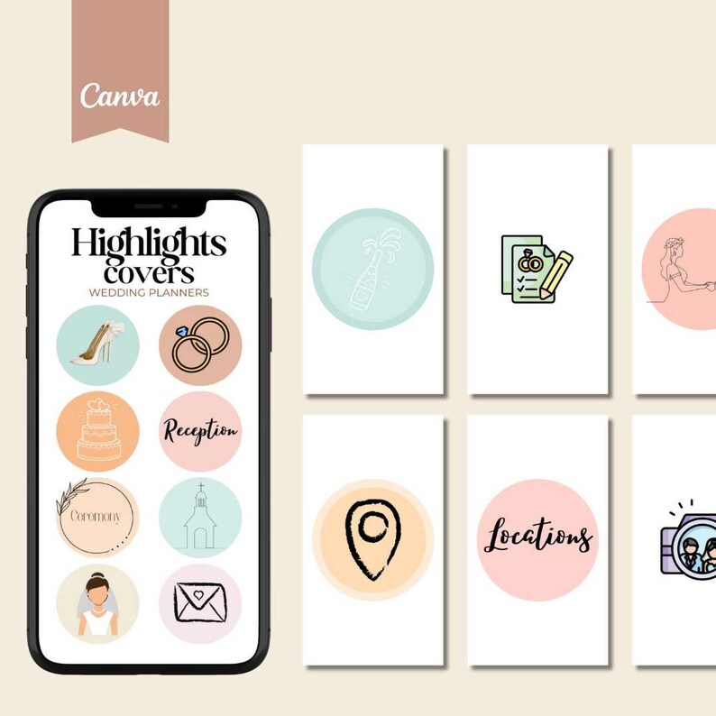 100 Editable Instagram Highlight Covers for Wedding Planners Watercolor ...
