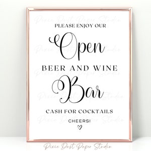 Open Beer and Wine Bar, Cash for Cocktails, Digital Sign 4x6 5x7 8x10 ...