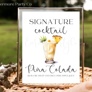 Pina Colada Signature Drink Cocktail Bar Sign, Editable Template ...