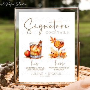 Printed or Digital Fall Signature Cocktail Drinks Sign - Wedding ...