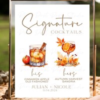 Fall Wedding Signature Drinks Sign, Hand-drawn Cocktail Menu (digital ...