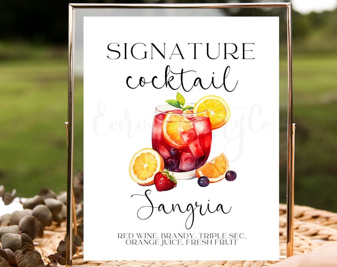 Rose Sangria Signature Drink Digital Print, Signature Cocktail, Wedding ...
