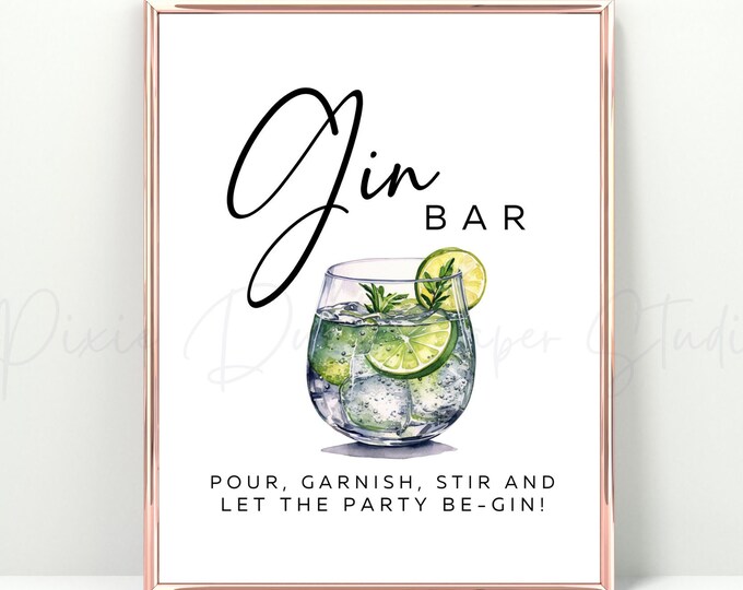 Gin Bar Sign, Signature Cocktail Drink Instant Download Printable ...