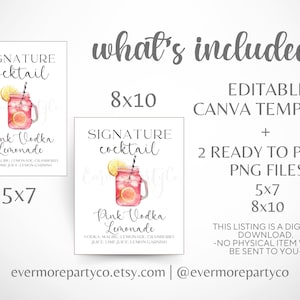 Pink Vodka Lemonade Signature Drink Cocktail Bar Sign, Editable ...