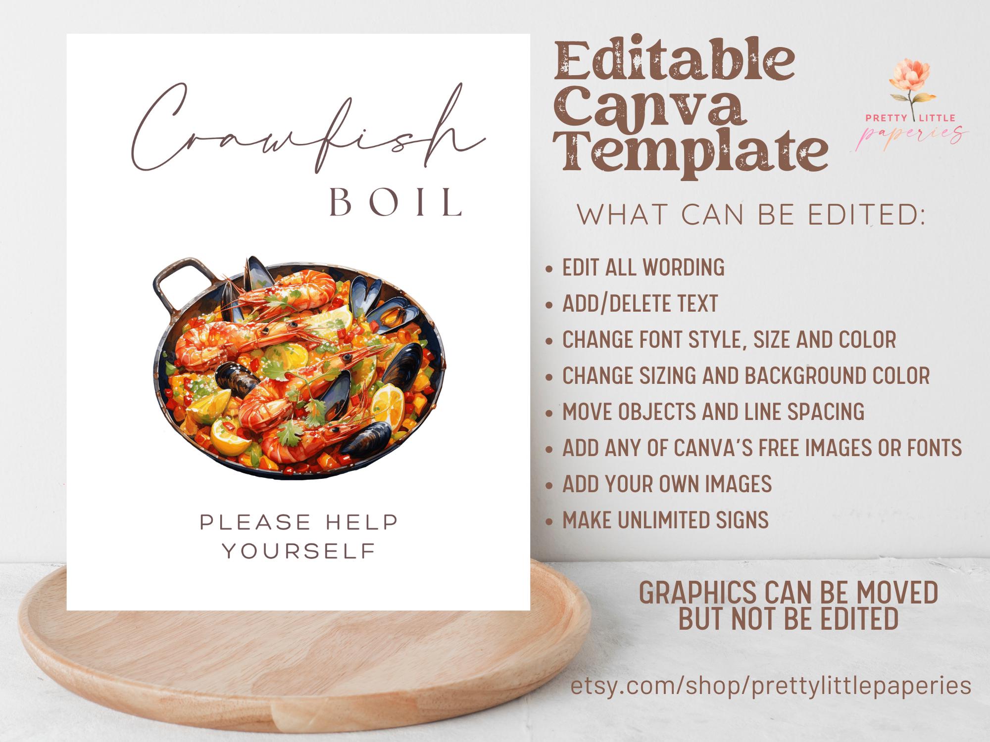 Crawfish Boil Sign, Editable Template, Instant Download Printable, Food ...