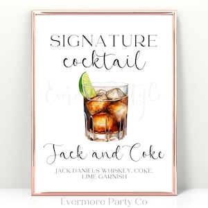 Jack and Coke Signature Cocktail Drink Bar Sign, Editable Template ...