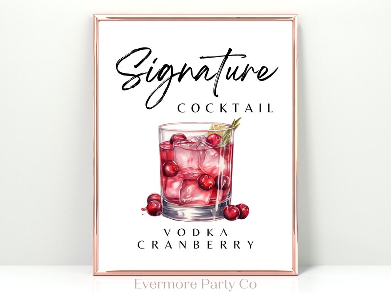 Vodka Cranberry Signature Cocktail Drink Instant Download Printable ...